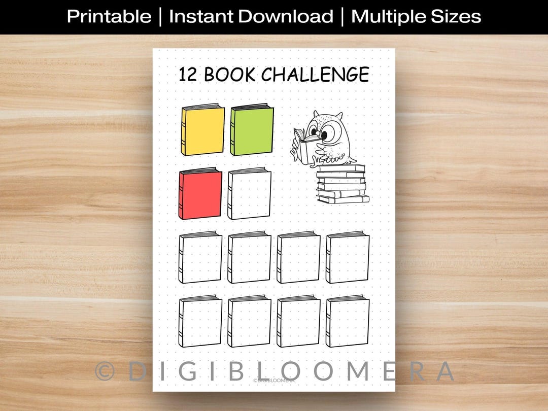 12 Book Reading Challenge, Printable Journal Page, Reading Tracker ...