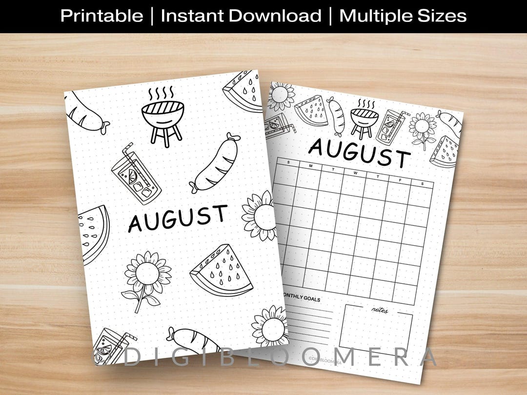 August Title Page, August Calendar, Journal Title Page and Calendar ...