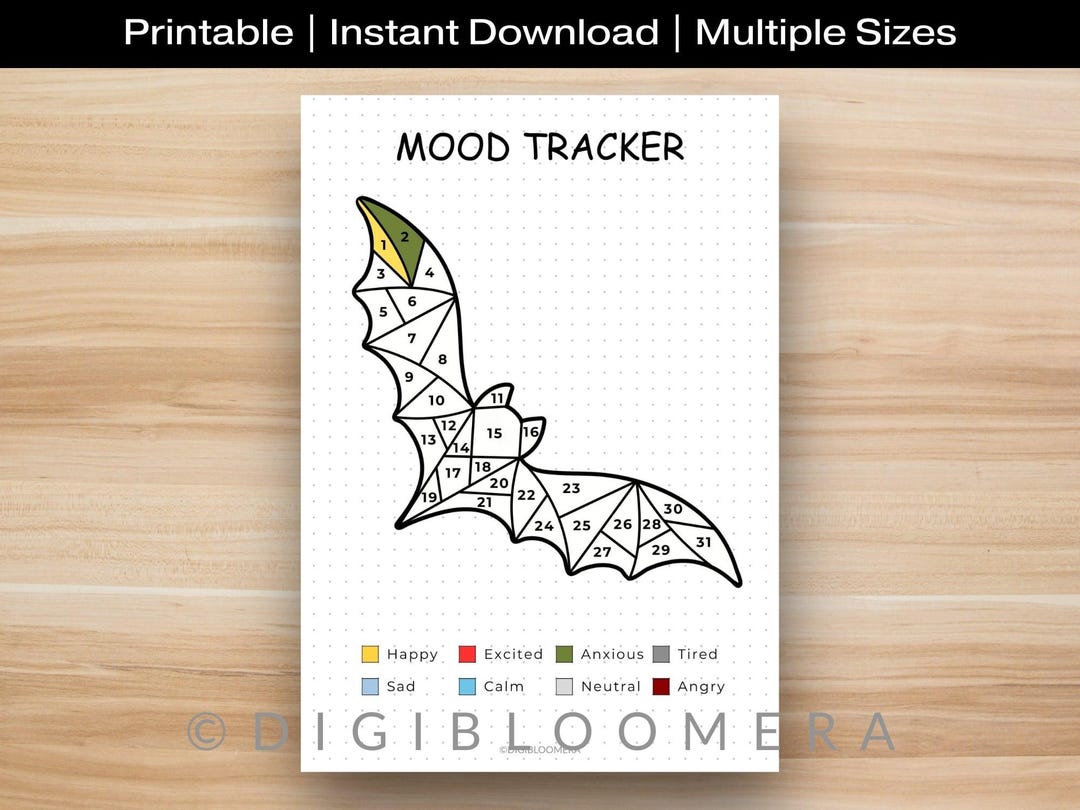 Bat Mood Tracker, Printable Journal Page, Feelings Tracker, Daily Mood ...