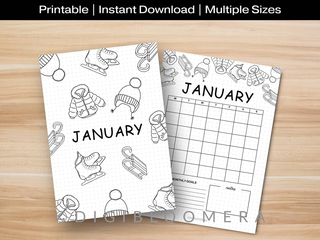 January Calendar & Title Page | Printable Journal Pages | Winter - Etsy