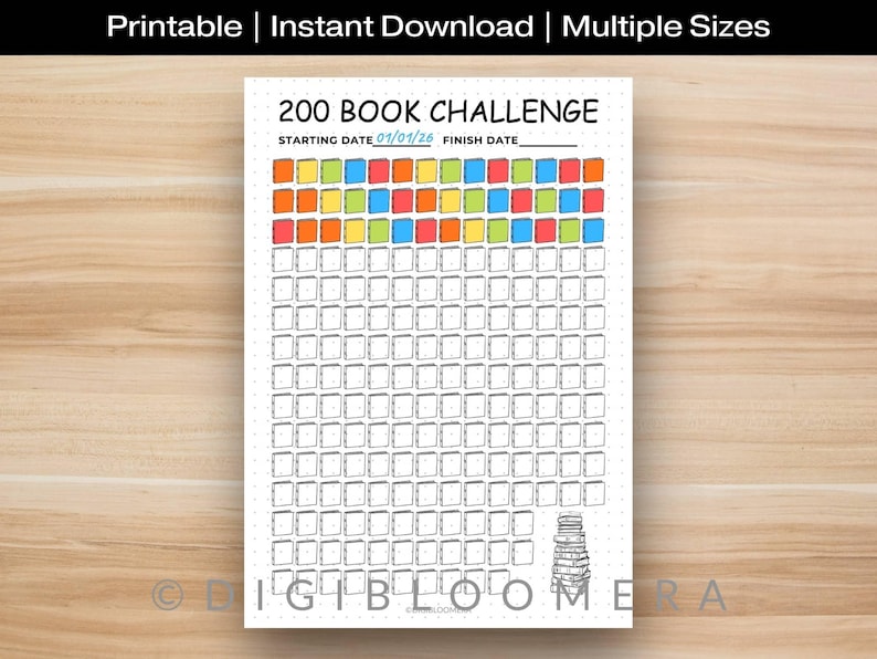 200 Book Challenge | Printable Journal Page | Reading Tracker - Etsy