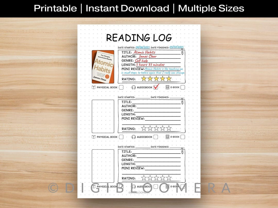 Reading Log | Printable Journal Page | Book Tracker - Etsy