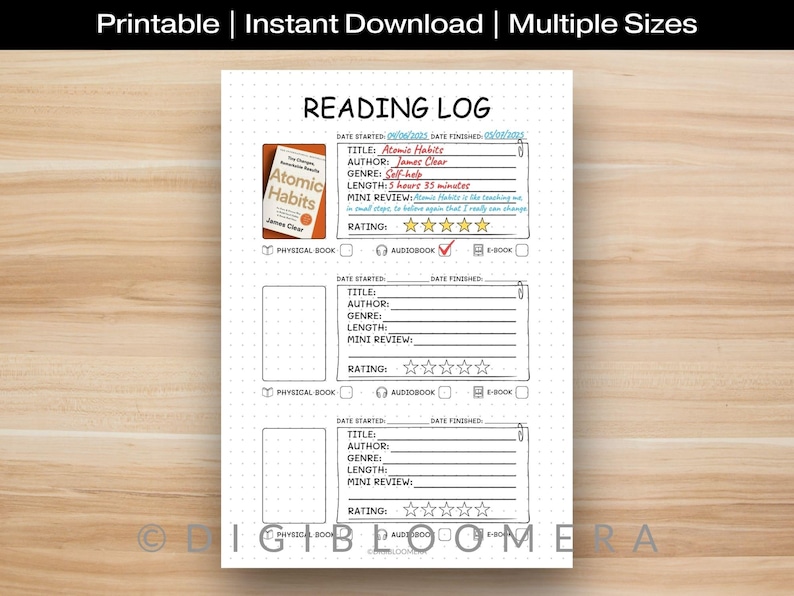 Reading Log | Printable Journal Page | Book Tracker - Etsy