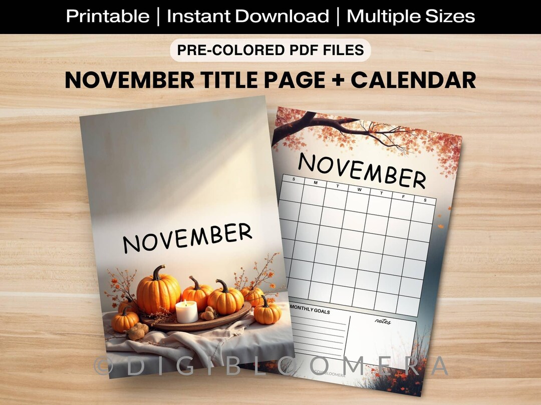 November Calendar & Title Page | Printable and Digital Pre-colored ...