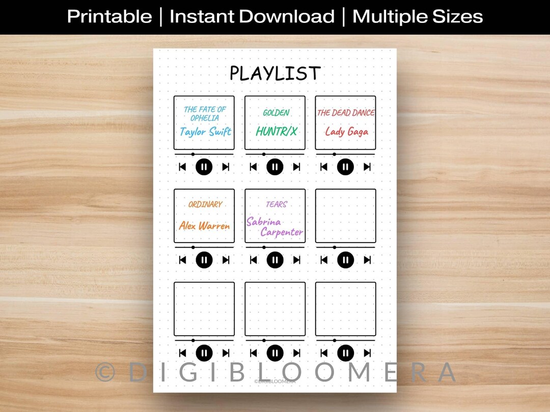 Playlist Tracker | Printable Journal Page | Track Songs - Etsy