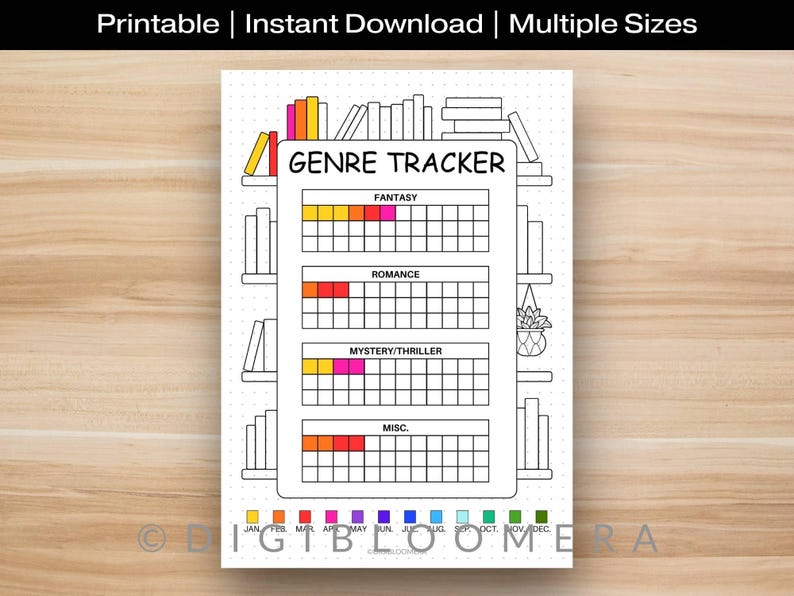 Book Genre Tracker | Printable Reading Journal Page - Etsy
