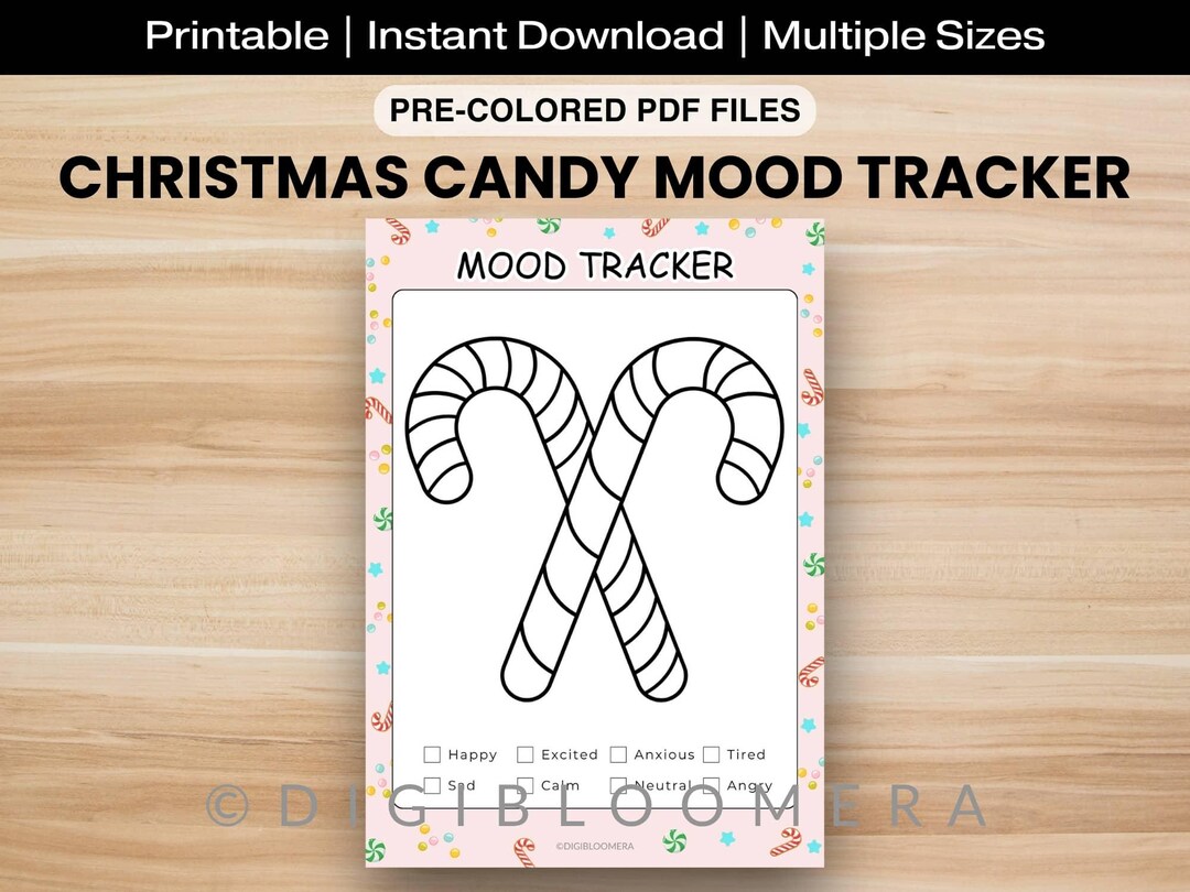 Christmas Candy Cane Mood Tracker | Pre-colored Printable Journal Page ...