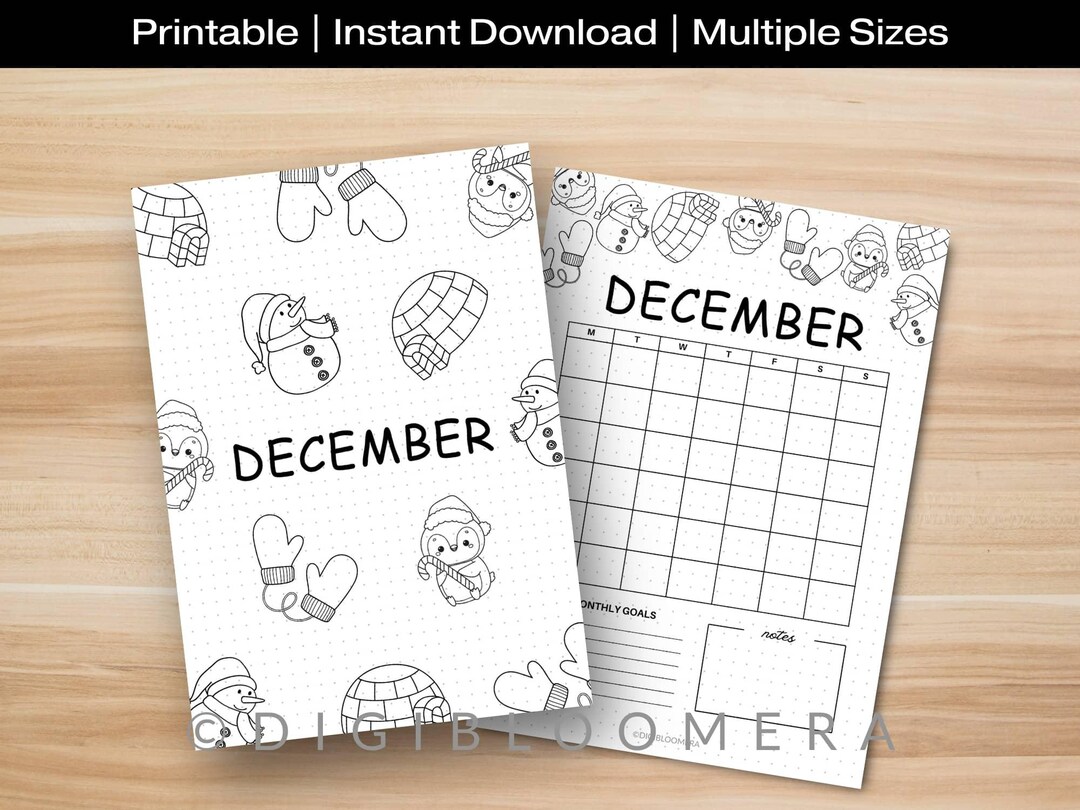 December Calendar & Title Page | Printable and Digital Journal Pages ...