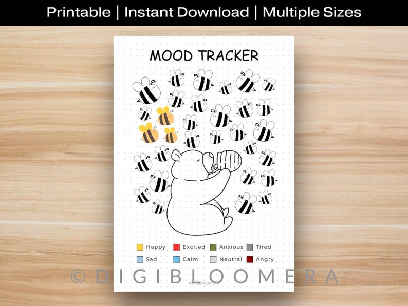 Bee Mood Tracker Printable, Journal Page, Daily Mood Tracker, Feelings ...