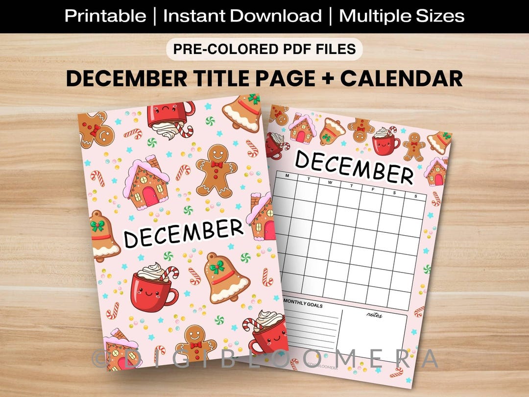 December Calendar & Title Page | Printable and Digital Pre-colored ...
