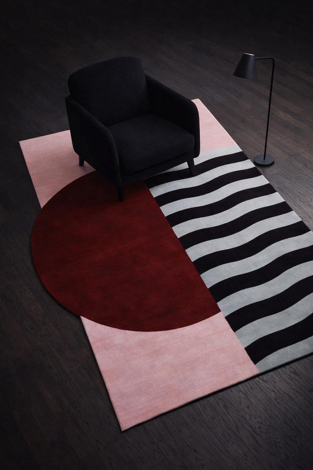 Abstract Modern Tufted Rug Pink Black Geometric Area Rug Contemporary ...