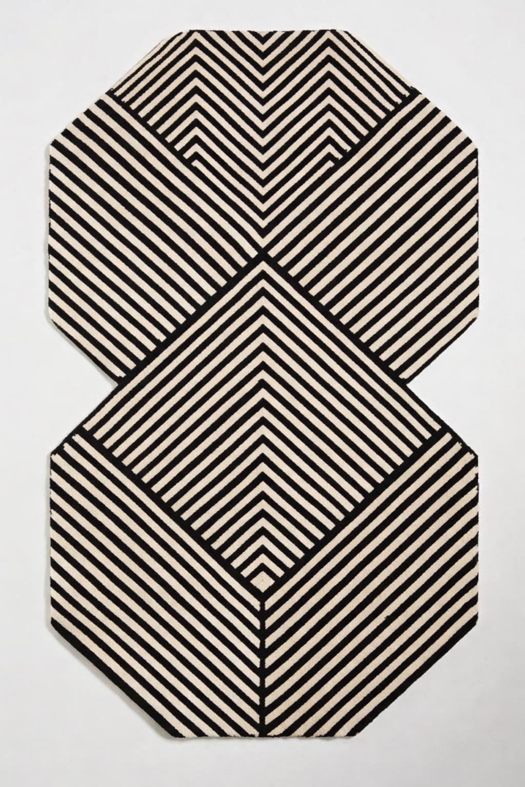 Irregular Geometric Hand Tufted Rug Black and Ivory Modern Abstract ...