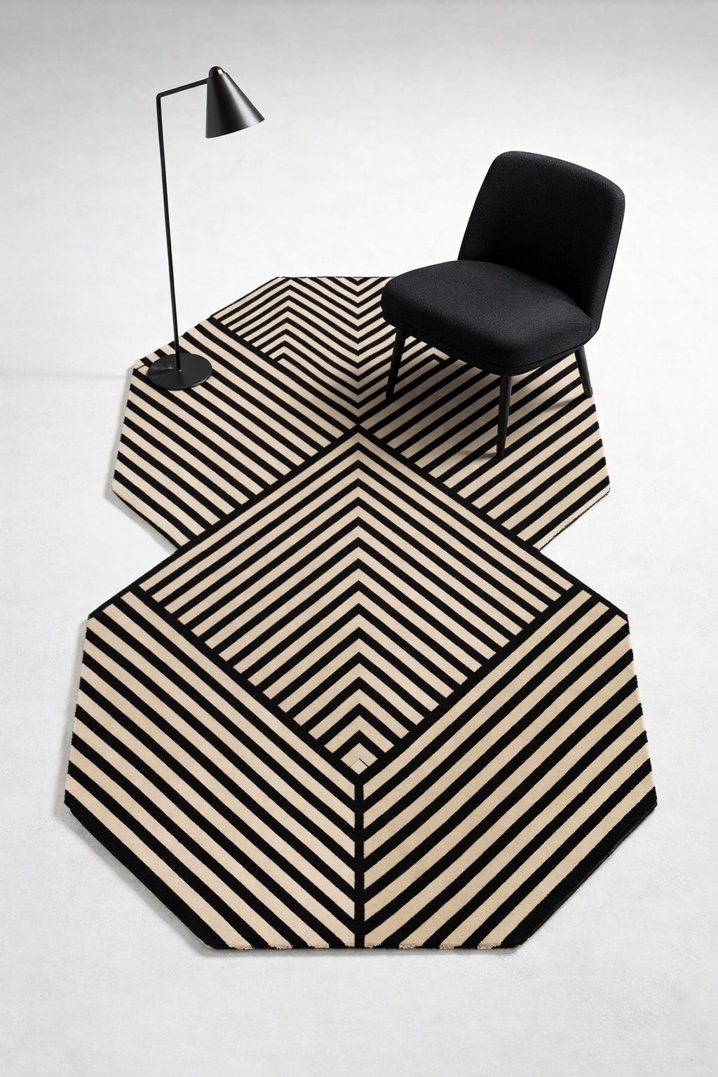 Irregular Geometric Hand Tufted Rug Black and Ivory Modern Abstract ...