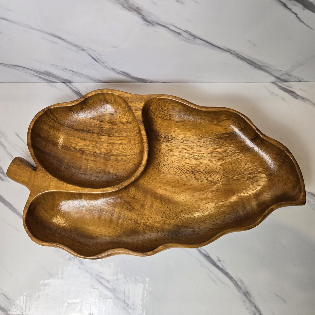 Vintage Leilani Monkey Pod Wood Serving Tray: Hand Carved Leaf Platter ...