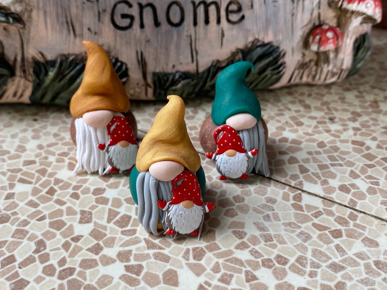 Small Polymer Clay Gnome With Gnome Friend Polymer Clay - Etsy