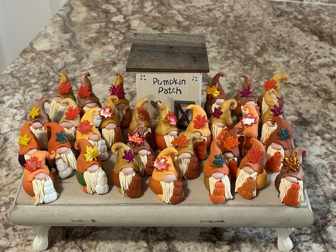 Tiny Stacked Pumpkin Gnome,fall Leaves Gnome, Polymer Clay Gnome - Etsy