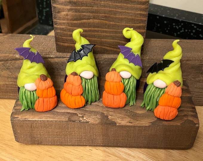 Stacked Pumpkin and Bat Gnome, Polymer Clay Gnome - Etsy