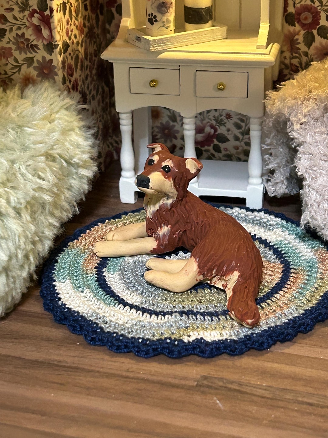 German Shepherd Mix Dog and Dollhouse Dog Bed. Polymer Clay Dog - Etsy