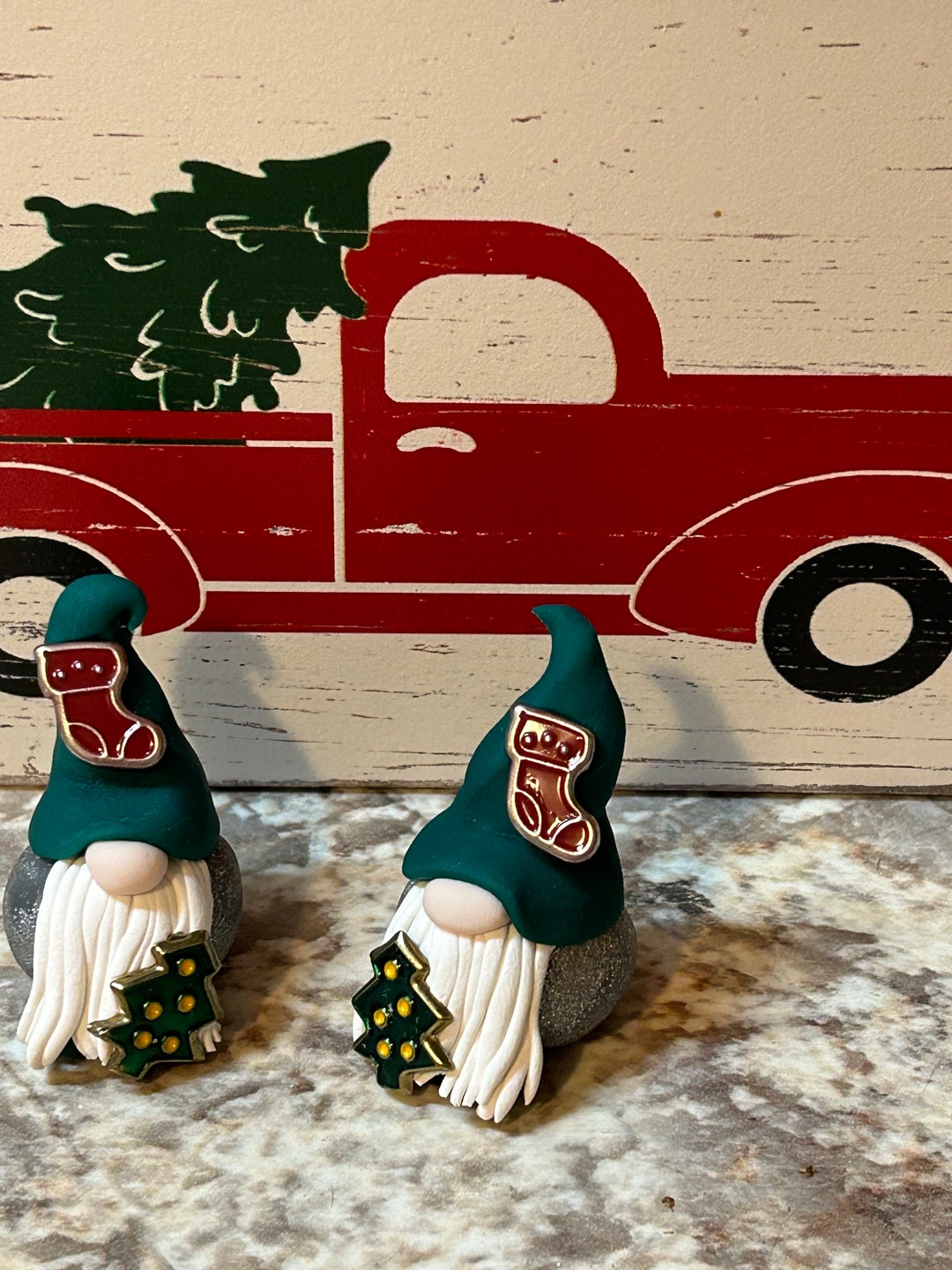 Red Stockings and Tree Gnome , Small Polymer Clay Christmas Gnome - Etsy