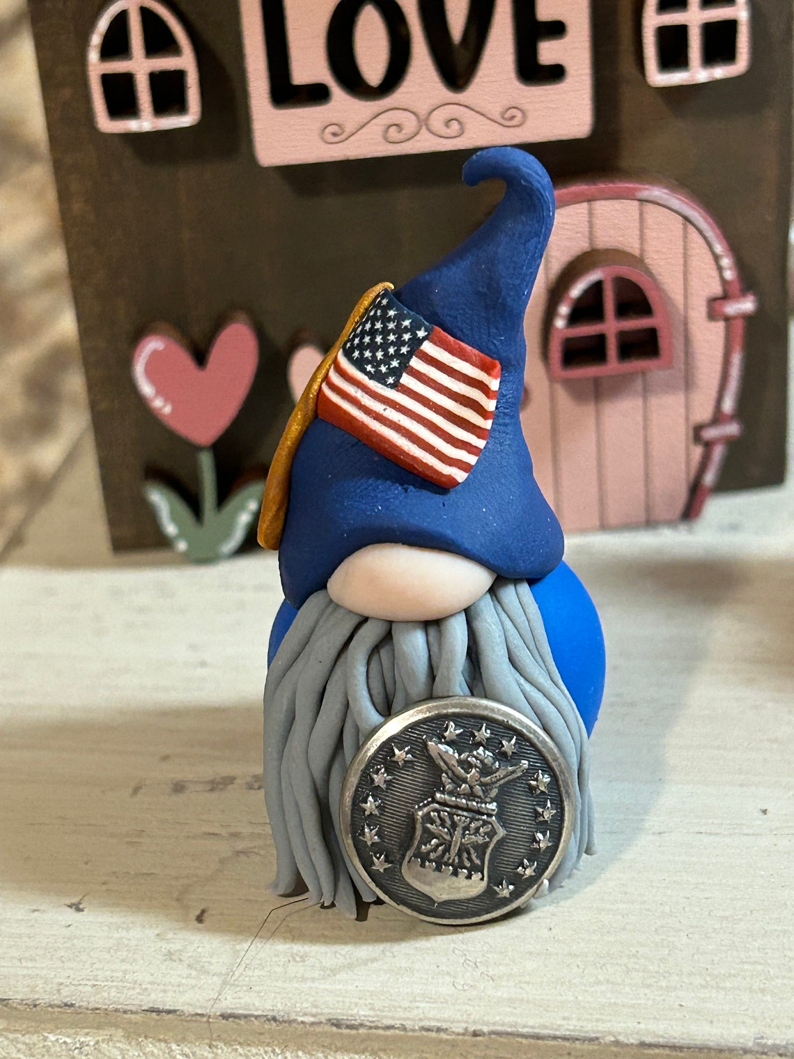Air Force Gnome With Vintage Button, Polymer Clay Gnome - Etsy