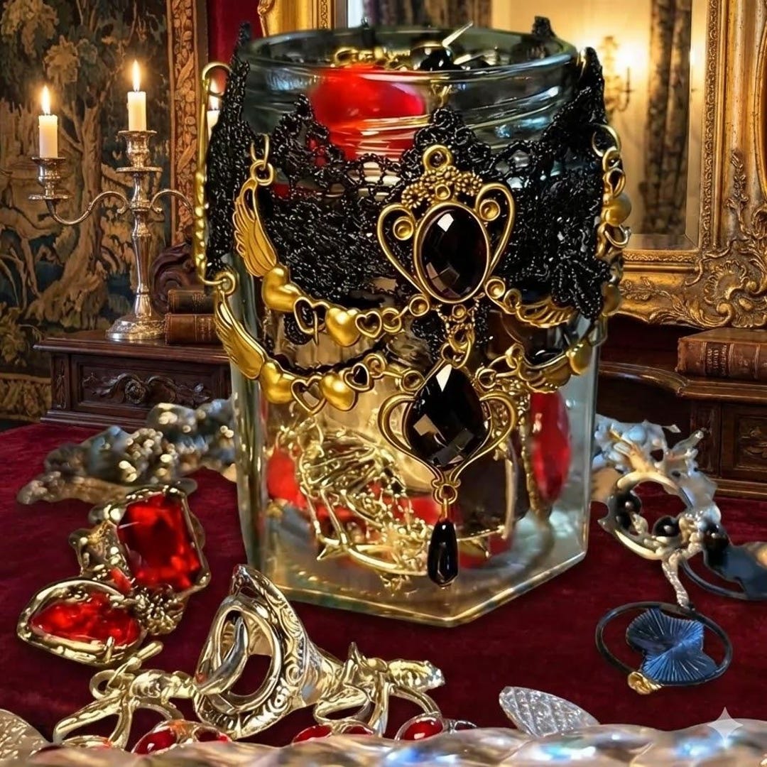 Gothic Vampire Mystery Jar,witchy Grunge Jewelry Box, Skull Cross Rings ...