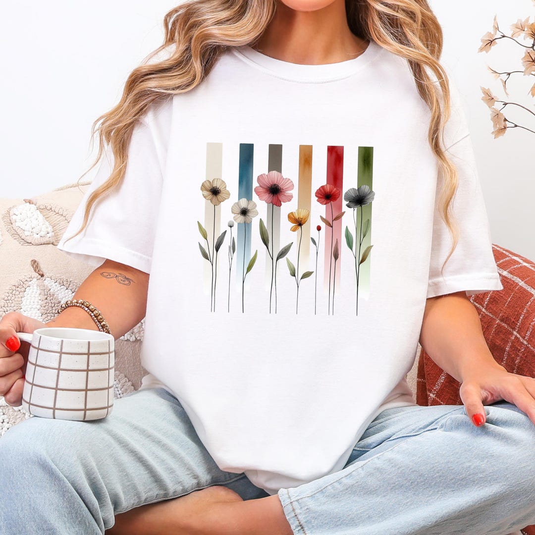 Floral Minimalist T Shirt, Aesthetic Flower Graphic Tee, Botanical Line ...