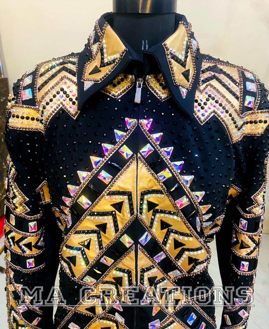 Western Showmanship Jacket– Black Base With Gold Design | Horse Show ...