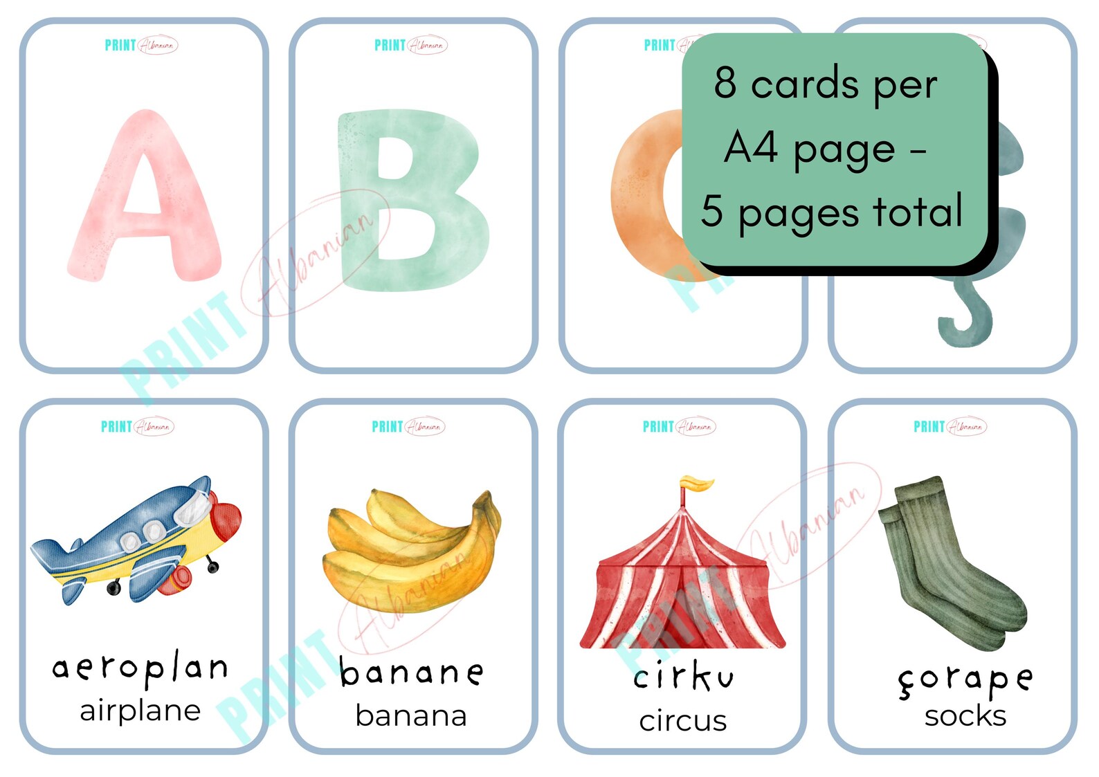DIGITAL ONLY Albanian Alphabet Flashcards: ABC Learning, Shqip Print ...