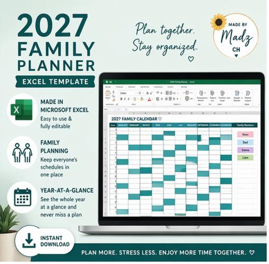 2027 Excel Family Planner - Etsy UK