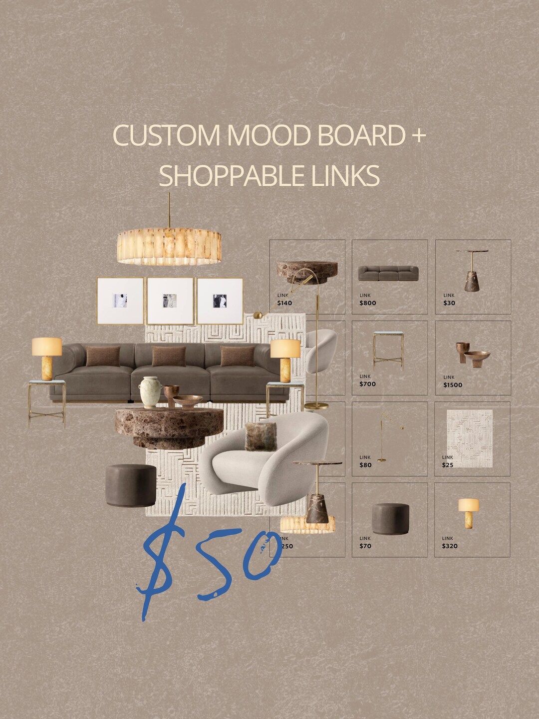 Custom Interior Mood Board | Shoppable Furniture Links | Digital ...