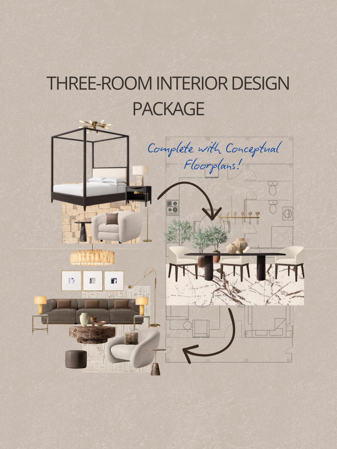 Three Room Interior Design Package | Custom E-design Bundle | Moodboard ...
