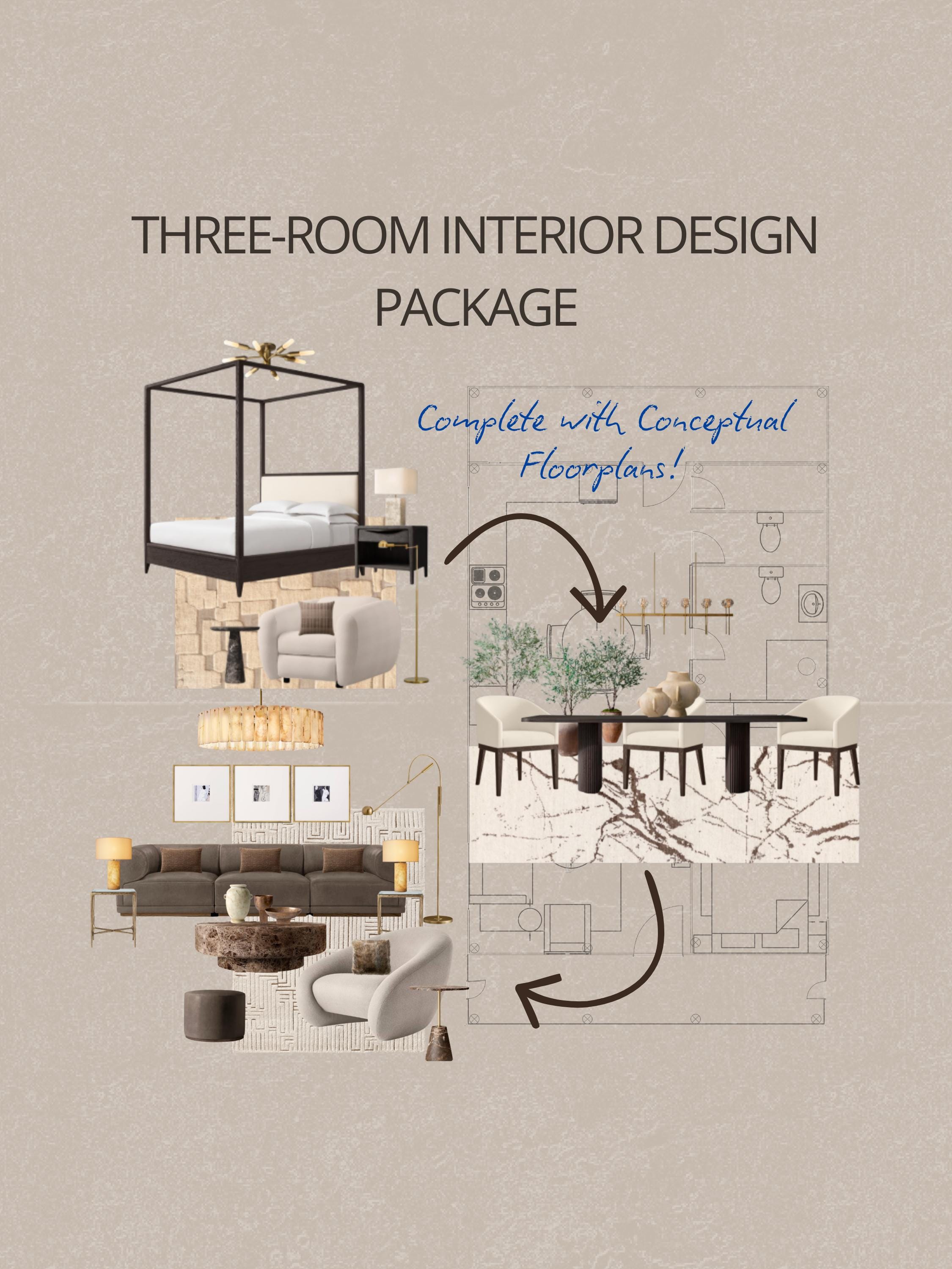 Three Room Interior Design Package | Custom E-design Bundle | Moodboard ...
