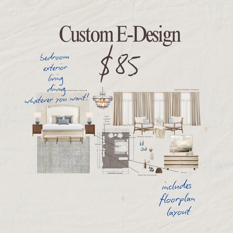 Custom E-design Mood Board + Floor Plan & Shopping List | Virtual Interior Design Service - Etsy