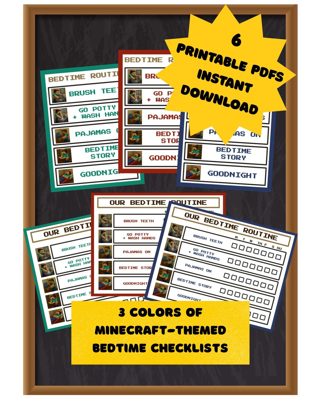 Minecraft Bedtime Routine Checklists Kids' Printable Instant Download ...