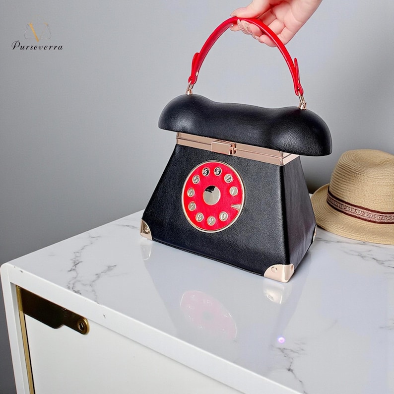 Vintage Telephone Leather Handbag | Retro Phone Bag for Women | Quirky ...