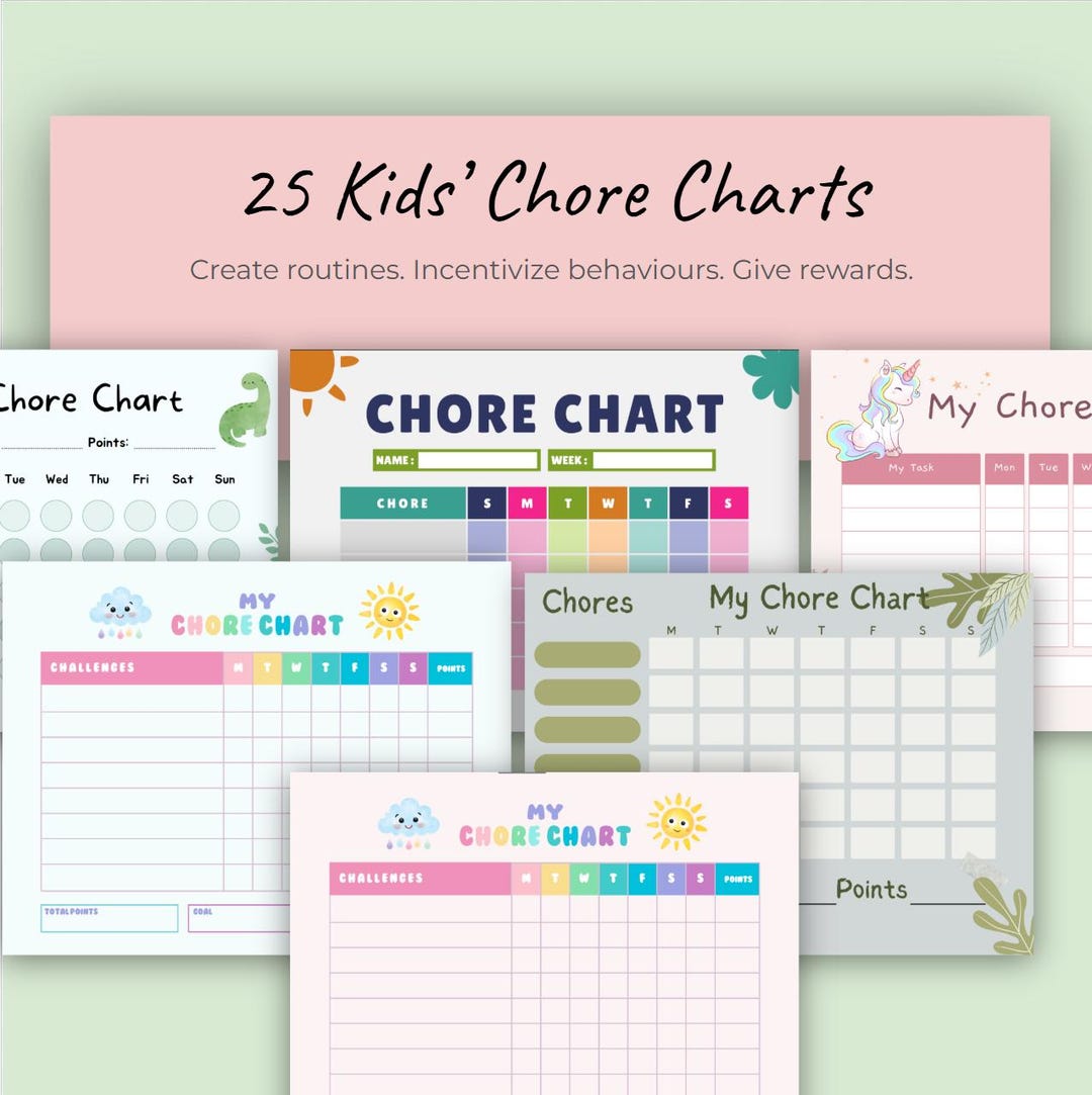 Kids Chore Chart Printable: 25 Editable Responsibility Charts (PDF ...