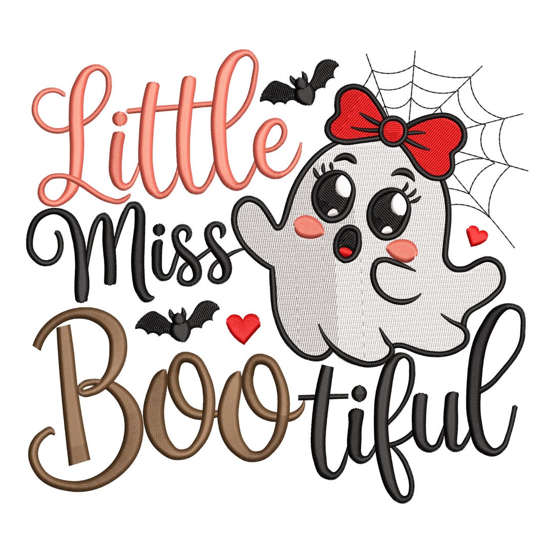 Little Miss Bootiful Ghost Embroidery Design – Halloween Applique (DST ...