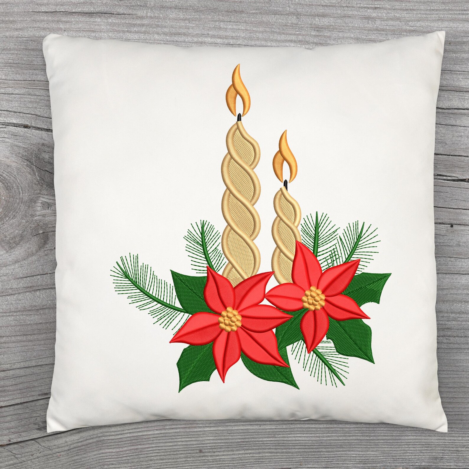 Christmas Candle & Poinsettia Embroidery Design – Holiday Machine ...