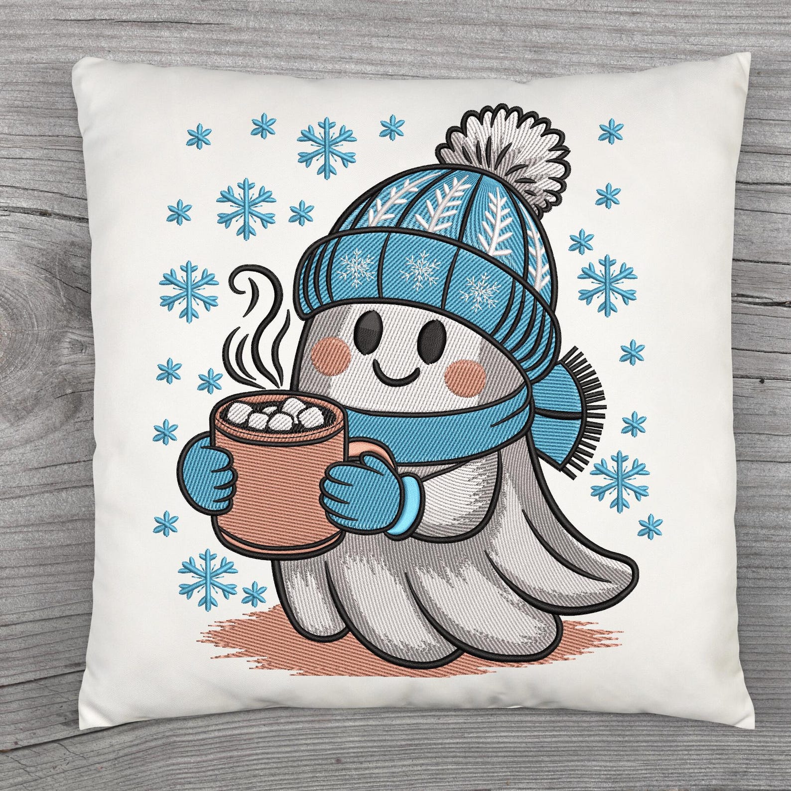 Winter Ghost Hot Cocoa Embroidery Design – Holiday Applique (digital ...