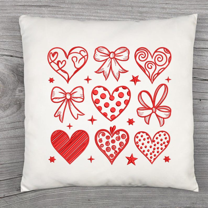 Heart & Bow Doodle Set – Valentine Embroidery - Etsy
