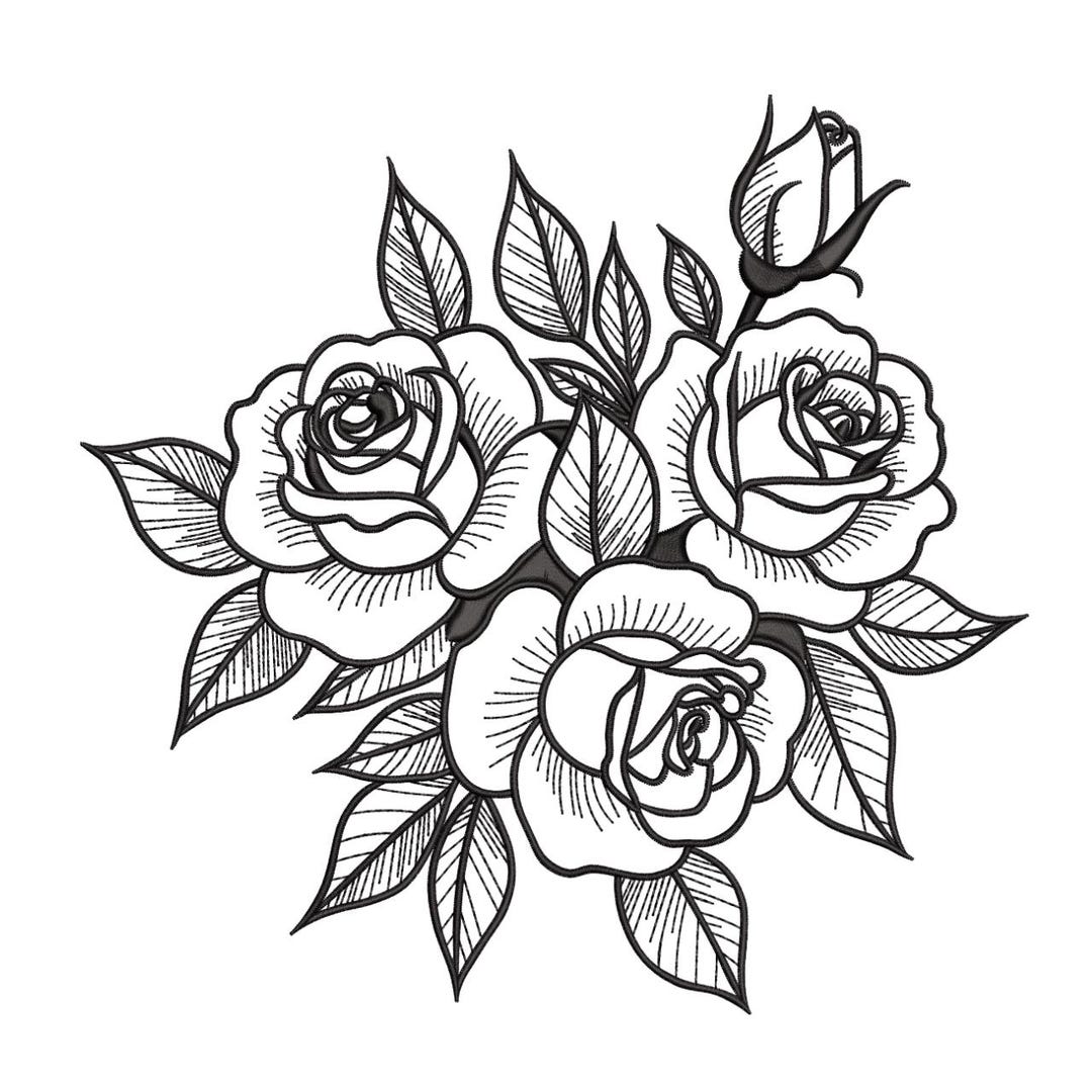 Sketch Roses Bouquet – Line Art Embroidery Design - Etsy