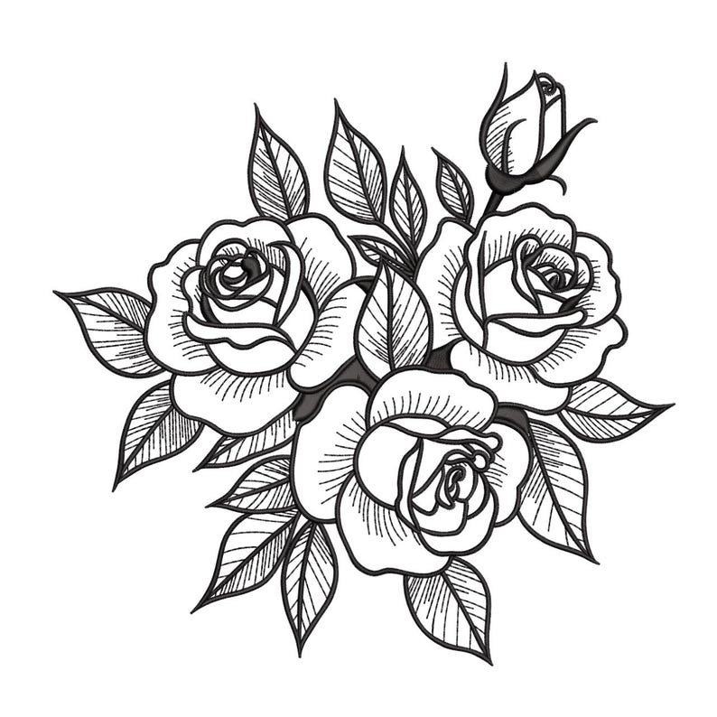 Sketch Roses Bouquet – Line Art Embroidery Design - Etsy