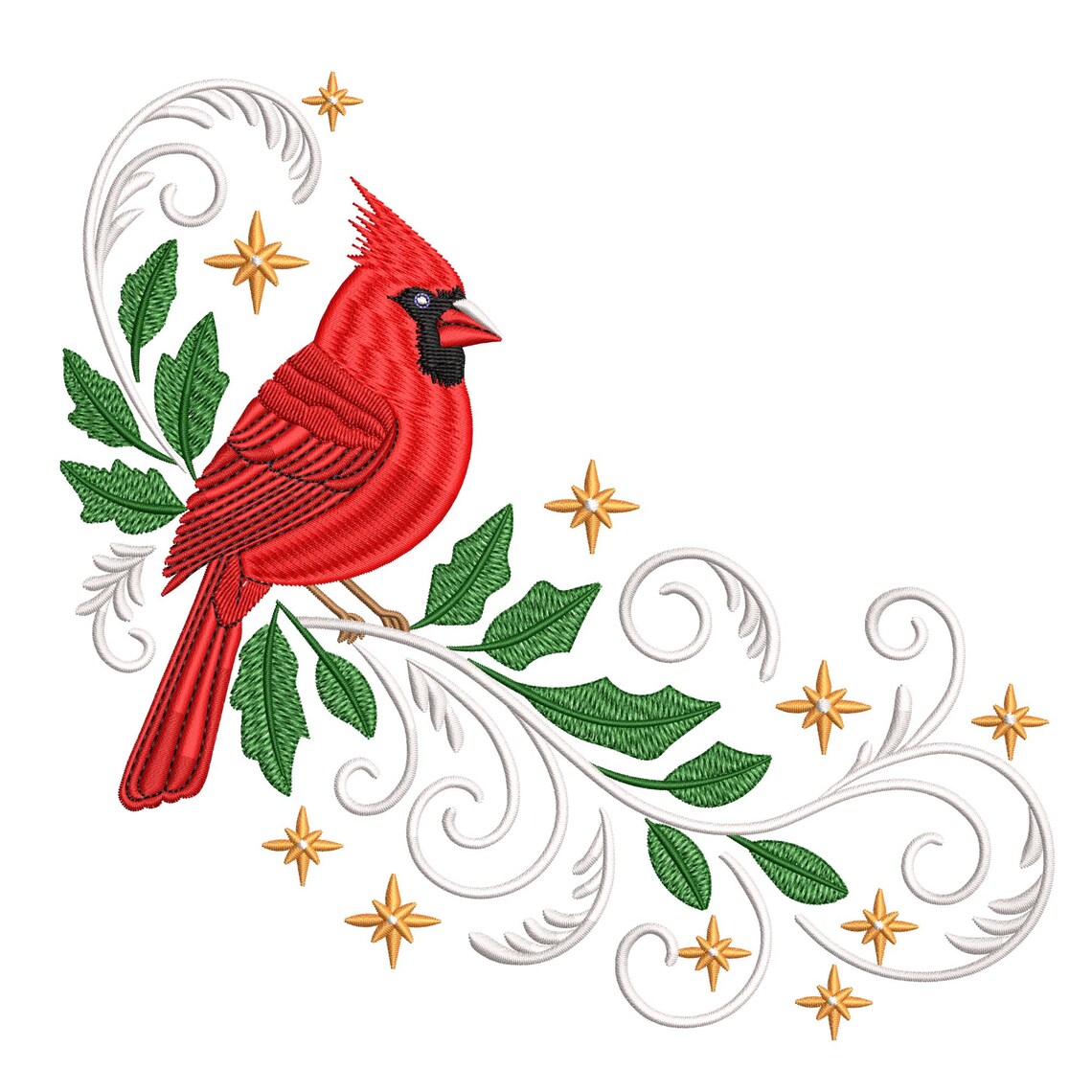 Cardinal on Swirls – Elegant Holiday Embroidery - Etsy