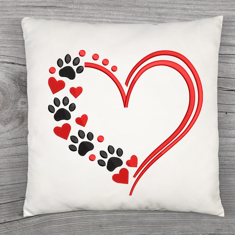 Paw Prints & Hearts – Pet Love Heart Embroidery Design - Etsy