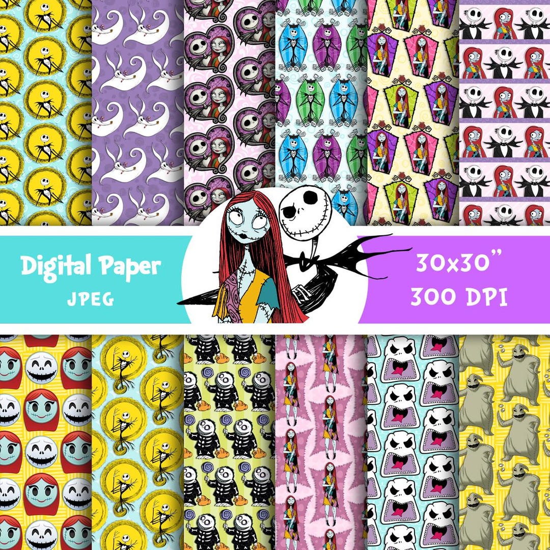 Nightmare Before Christmas Digital Paper Pack: Jack, Sally, Background ...