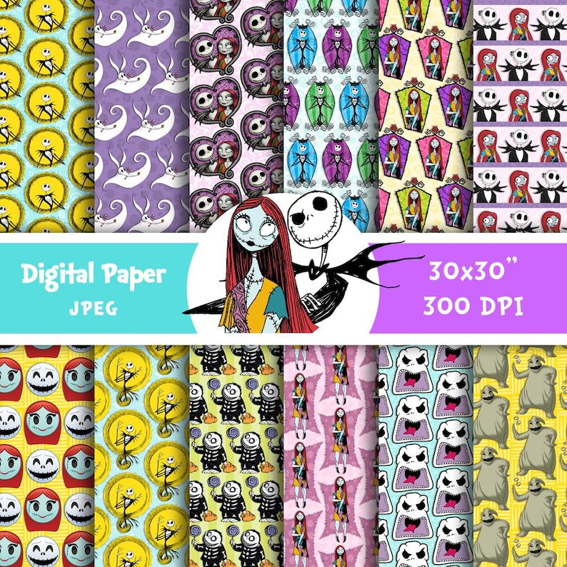 Nightmare Before Christmas Digital Paper Pack: Jack, Sally, Background ...