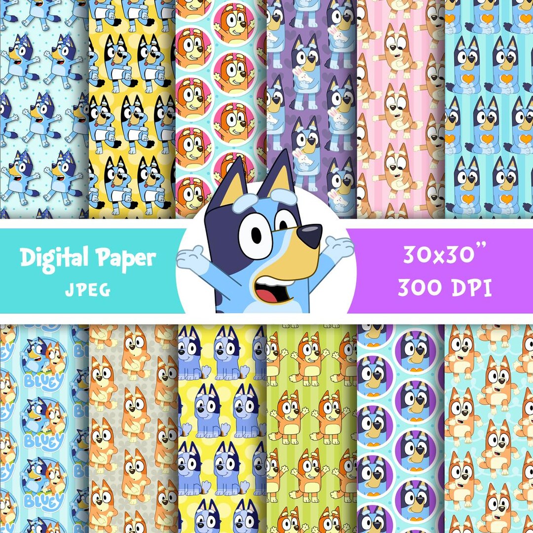 Bluey, Bingo, Papel digital, Patrón, Fondo, Papel tapiz, Decoración de ...
