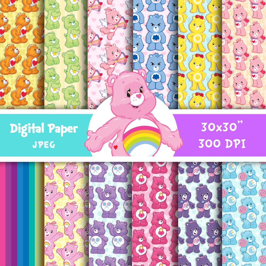 Care Bears Digital Paper Pack Pattern, Wallpaper, Background, Scrapbook ...