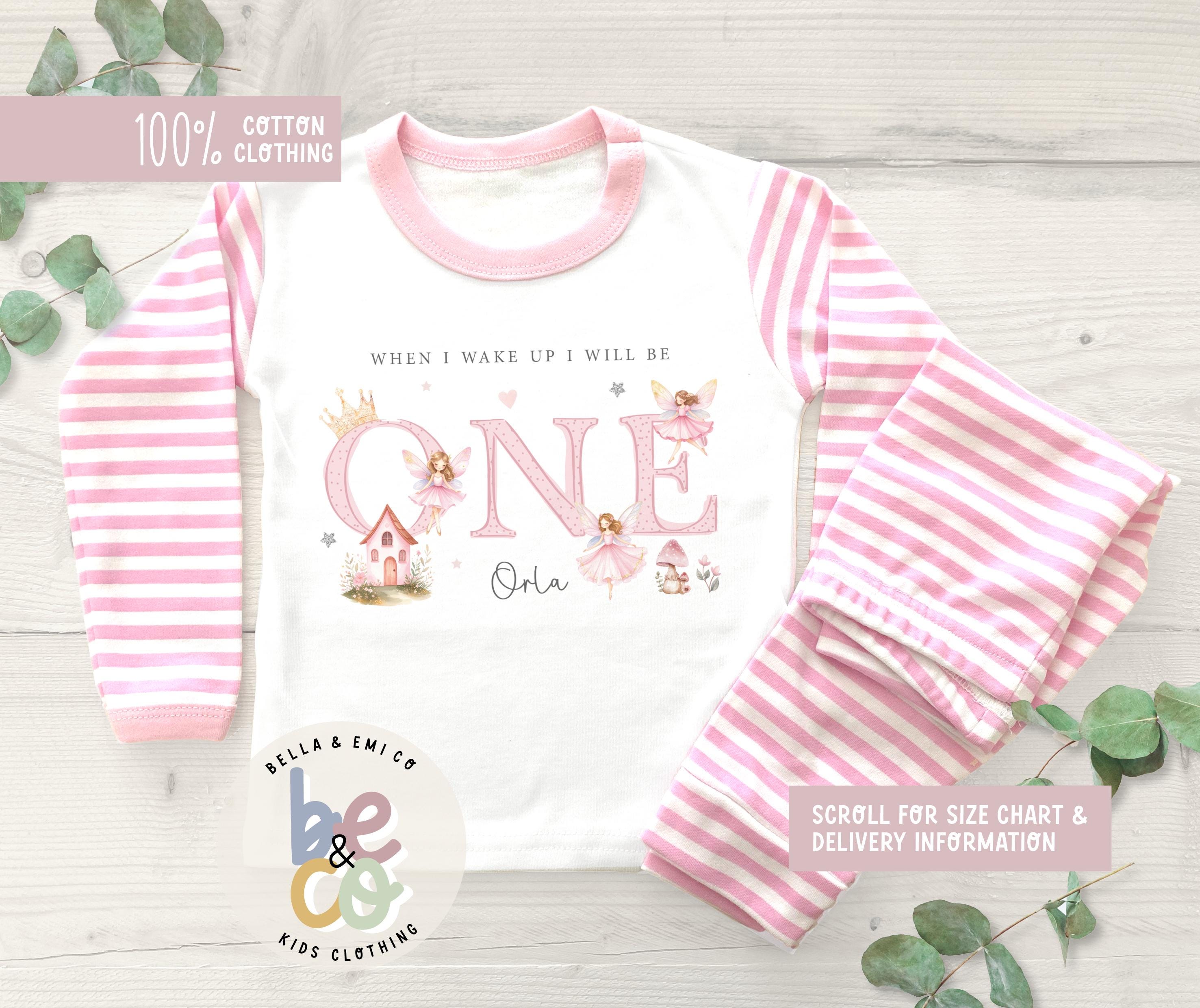 Personalised Girl's Fairy First Birthday Pyjamas, Sleep Suit: Striped ...