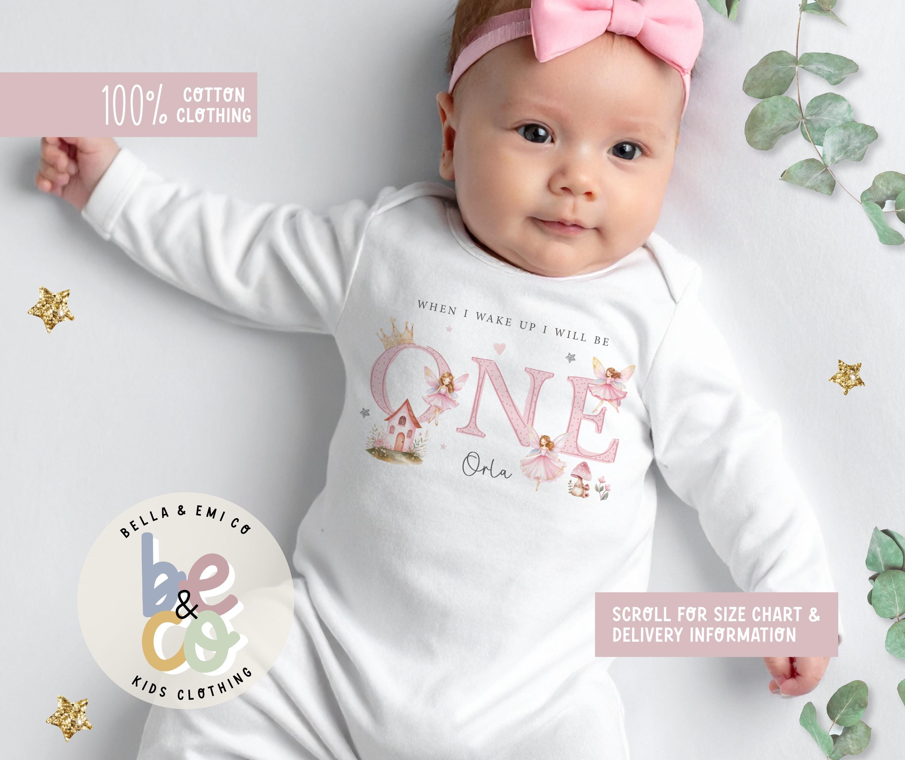 Personalised Girl's Fairy First Birthday Pyjamas, Sleep Suit: Striped ...